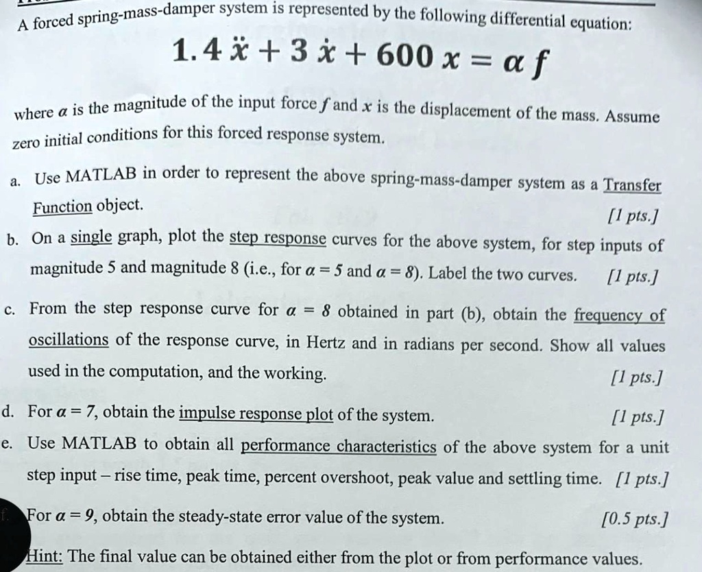 A forced spring-mass-damper system is represented by the following differential equation: 1.4 ẍ ...