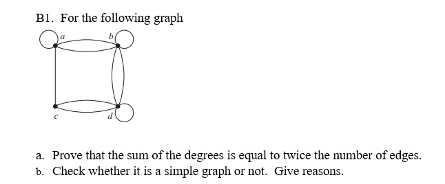 SOLVED: Bl For the following graph Prove that the sum of the degrees is equal to twice the ...