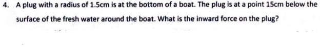 SOLVED: A plug with radius of 1.Scm is at the bottom of a boat: The ...