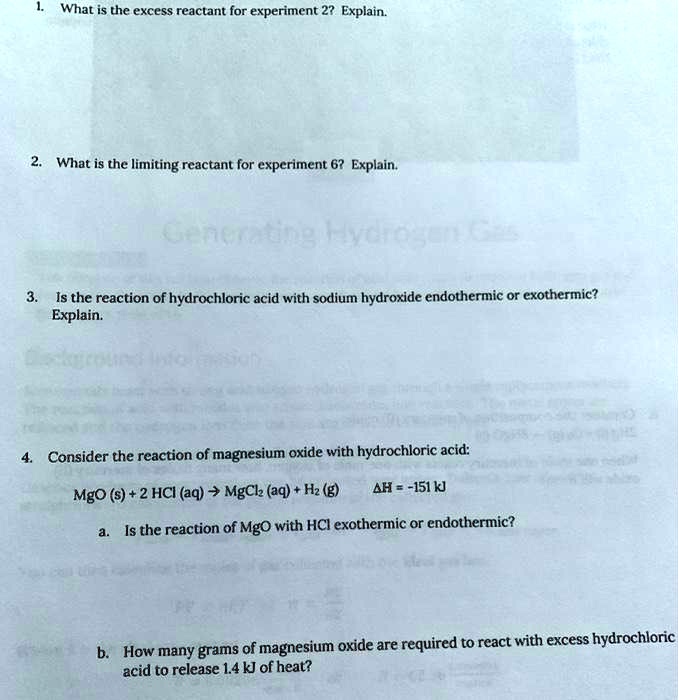 SOLVED: What is the excess reactant for experiment 2? Expiain What is the limiting rcactant for ...