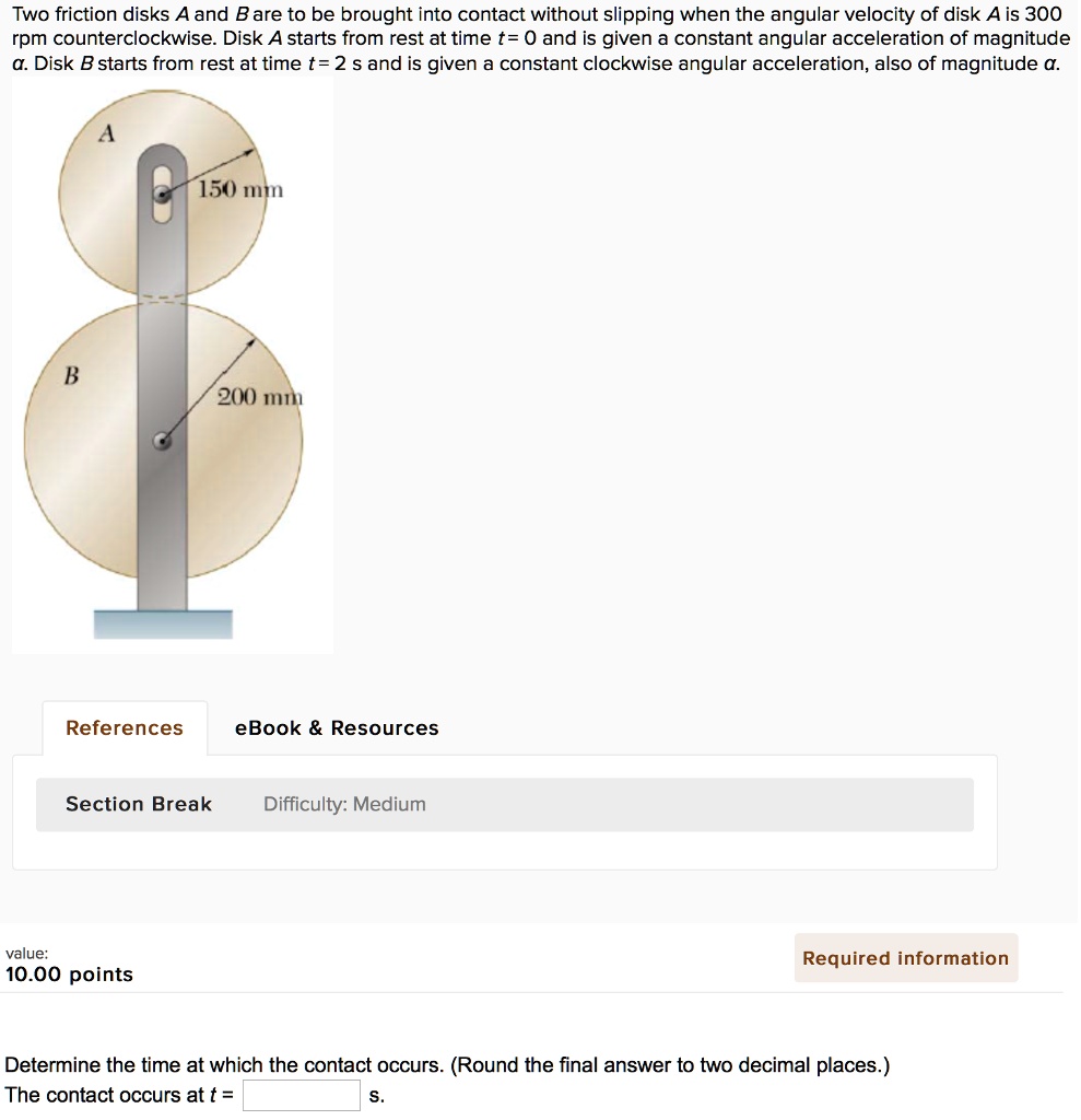 SOLVED: Two friction disks A and B are to be brought into contact without slipping when the ...