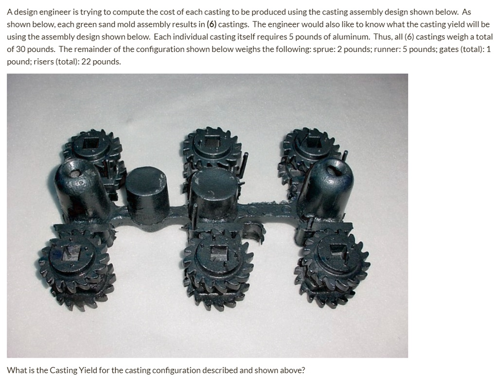SOLVED: A design engineer is trying to compute the cost of each casting ...