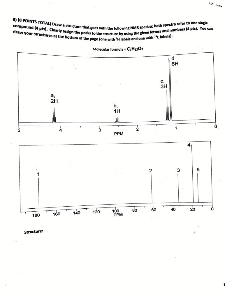 8) (8 POINTS TOTAL) Draw a structure that goes with the following NMR ...