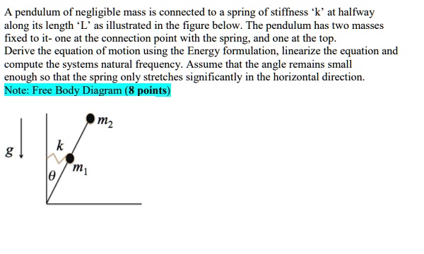 a pendulum of negligible mass is connected to spring of stiffness k at ...