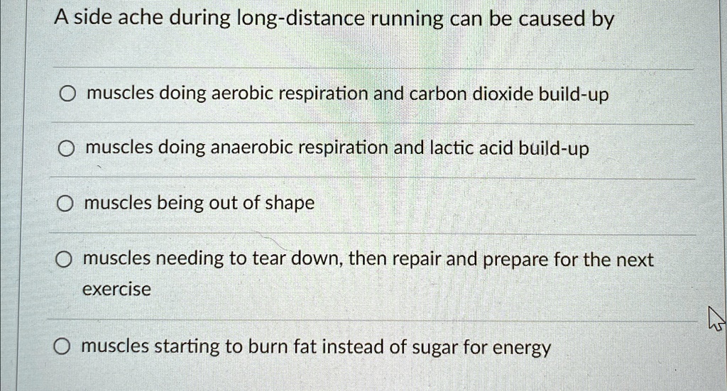 A side ache during long-distance running can be caused by ? muscles ...