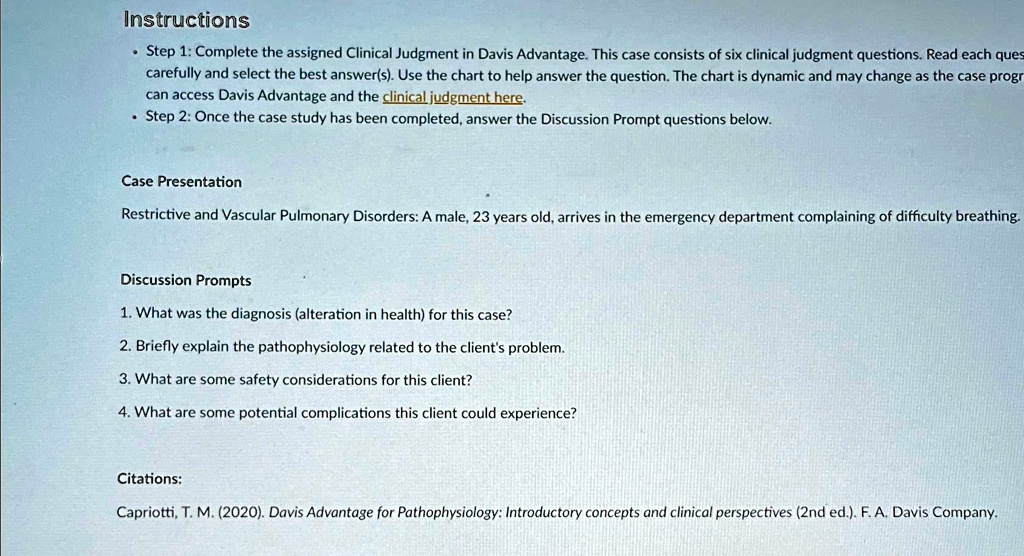 instructions step 1 complete the assigned clinical judgment in davis ...