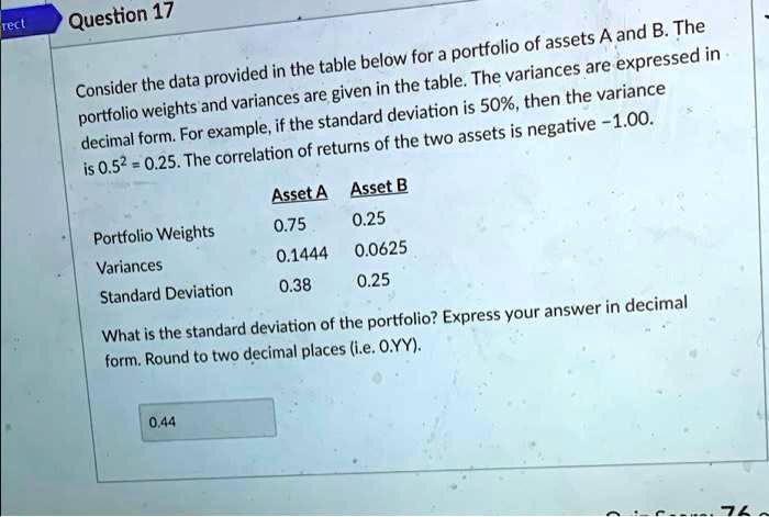 SOLVED: Assets A and B. The portfolio in the table below for a are ...