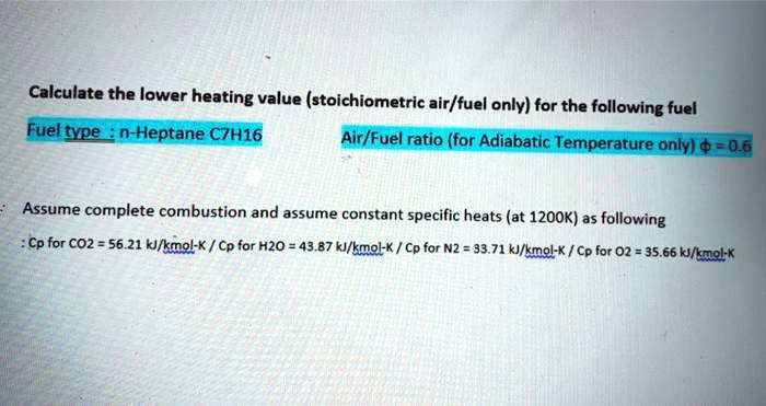 calculate the lower heating value stoichiometric airfuel only for the ...