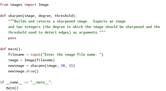 [GET ANSWER] from images import Image def sharpen(image, degree, threshold): """Builds and ...