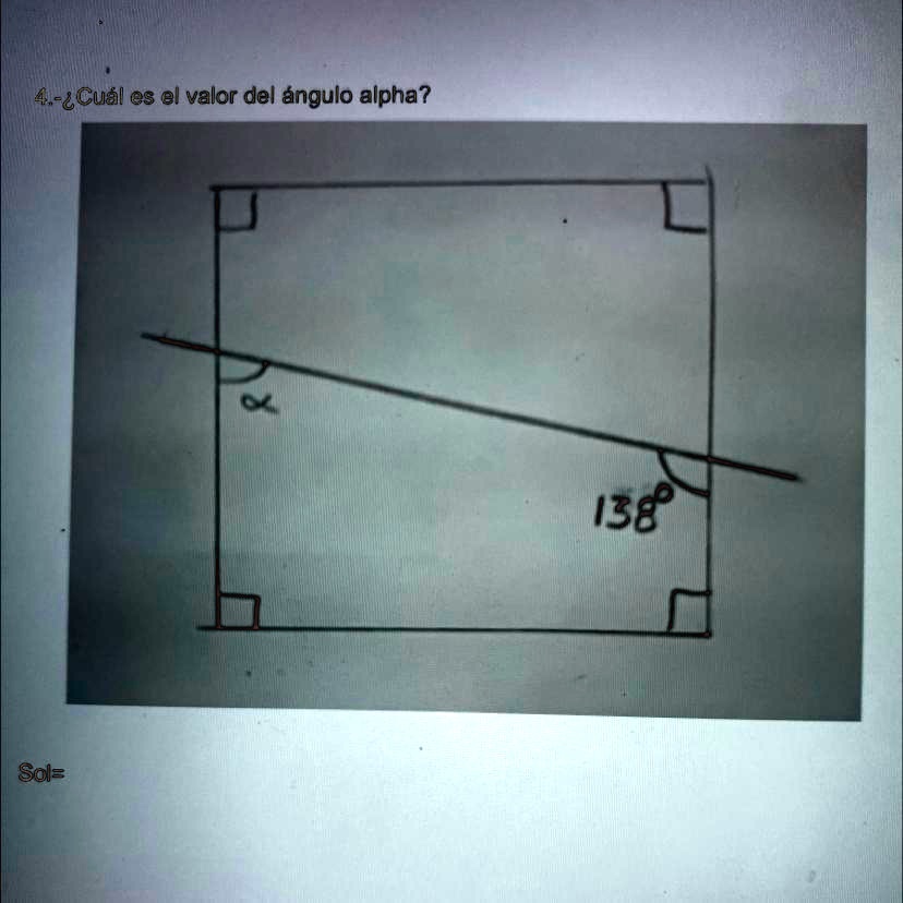 SOLVED: 4.-¿Cuál es el valor del ángulo alpha? 138... ayuda prfs!! 48 ... SOLVED: 4.-¿Cuál es el valor del ángulo alpha? 138... ayuda prfs!! 48 ...