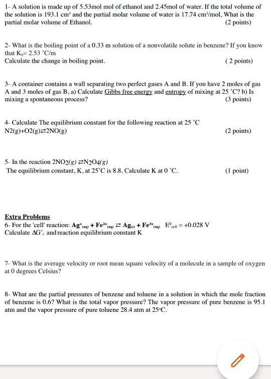 SOLVED: A solution is mnacle Up of SSmiol mol of ethanol and 2 ASmol of ...