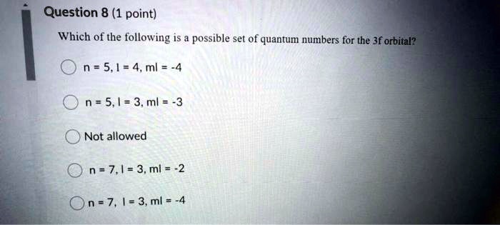 SOLVED: Question 8 (1 point) Which of the following is a possible set ...