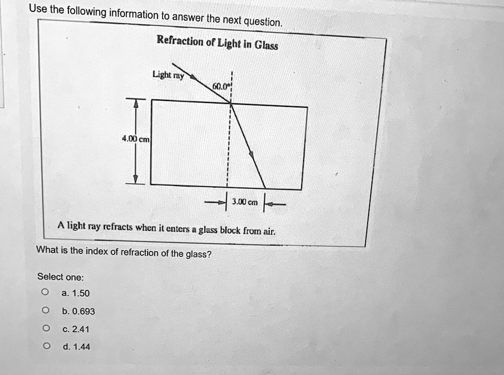 Use the following information to answer the next question. Refraction ...