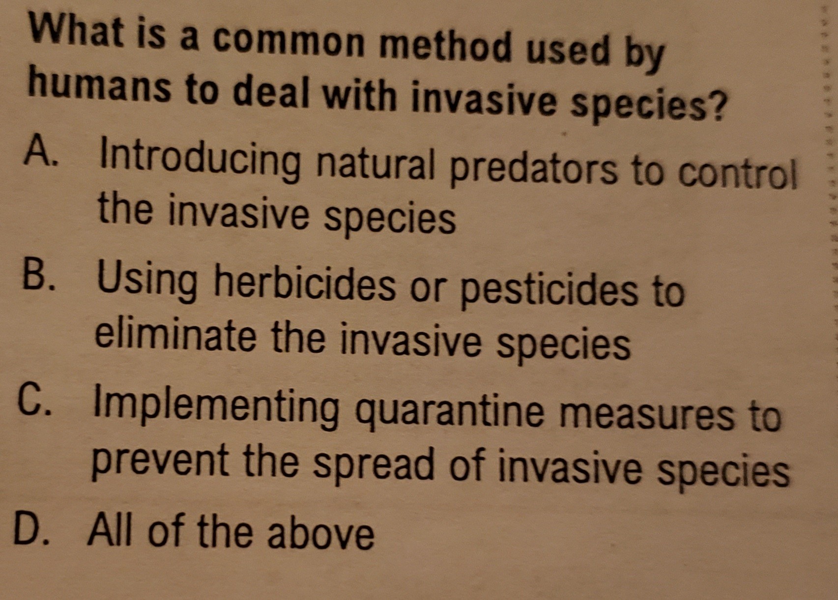 SOLVED: What is a common method used by humans to deal with invasive ...