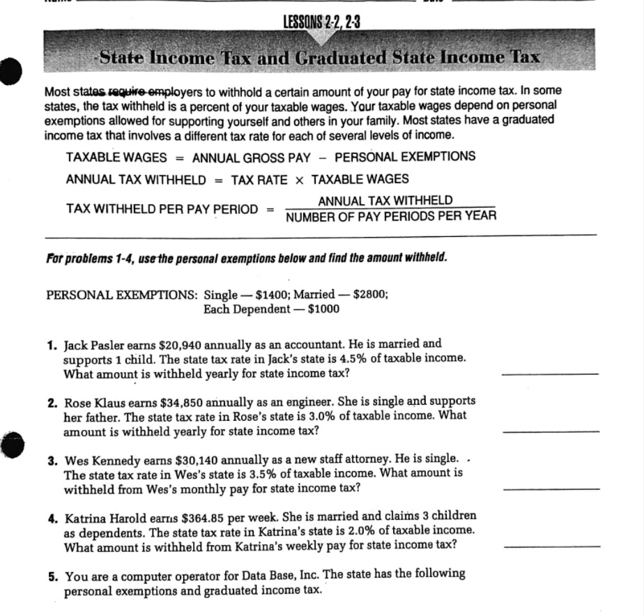 VIDEO solution: LESSONS 2-2.23 State Income Tax and Graduated State ...