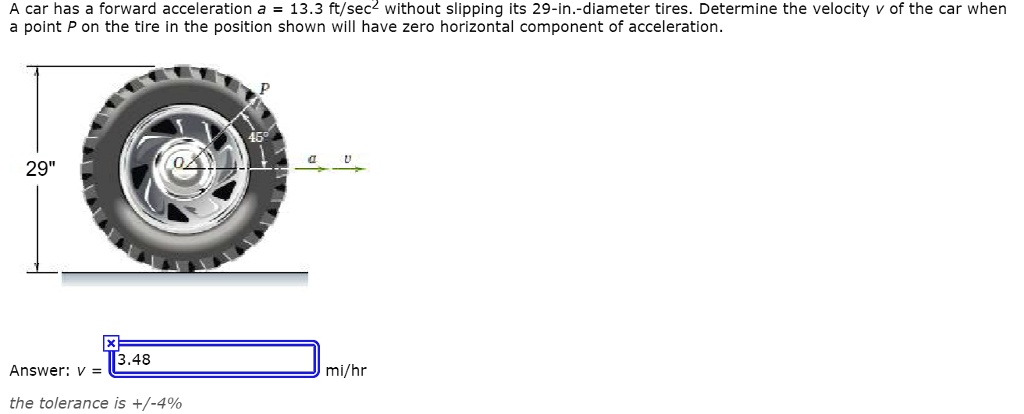 SOLVED: A car has a forward acceleration a = 13.3 ft/sec^2 without ...