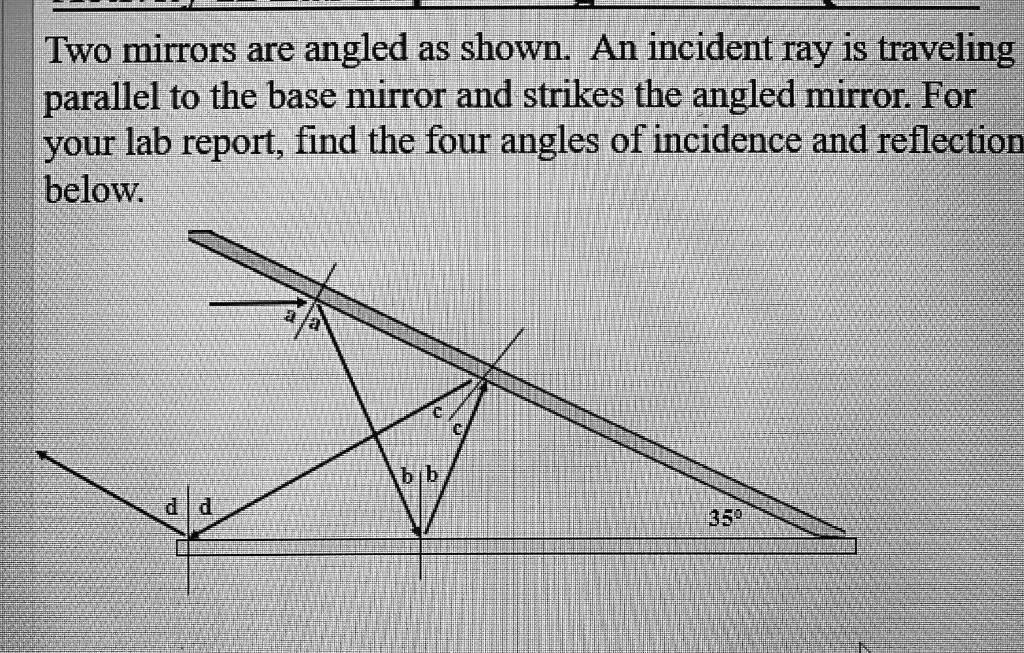 two mirrors are angled as shown an incident ray is traveling parallel ...