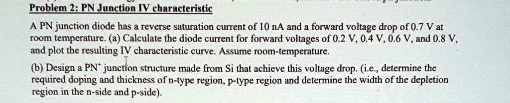 SOLVED: Problem 2:PN Junction IV characteristic A PN junction diode has ...