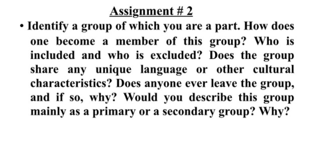 Assignment # 2 • Identify a group of which you are a part. How does one ...