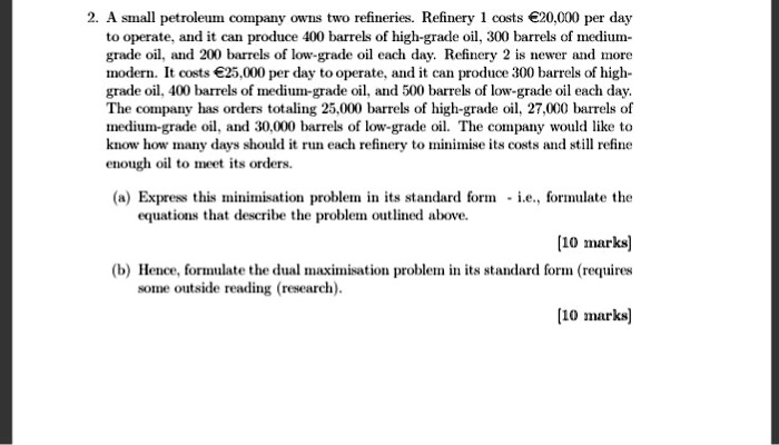 A small petroleum company has two refineries. Each refinery costs â‚¬ ...