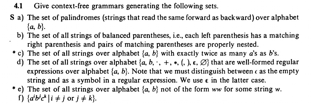 4.1 Give context-free grammars generating the following sets. S a) The ...