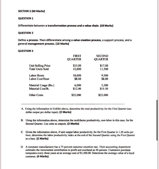 section 2 60 marks question 1 differentiate between a transformation process and a value chain ...
