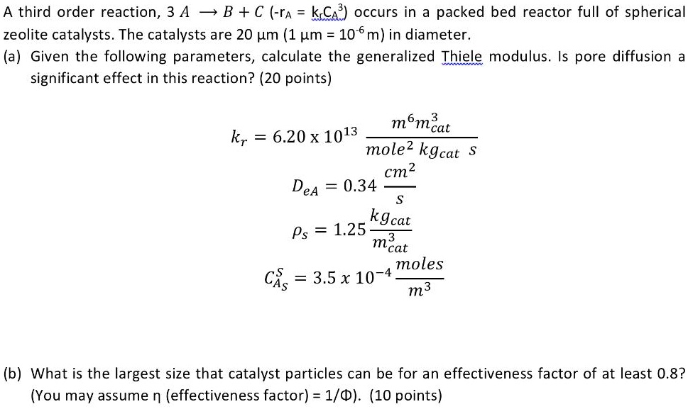 SOLVED: A third-order reaction, 3A > B + C - rA = kCA, occurs in a ...