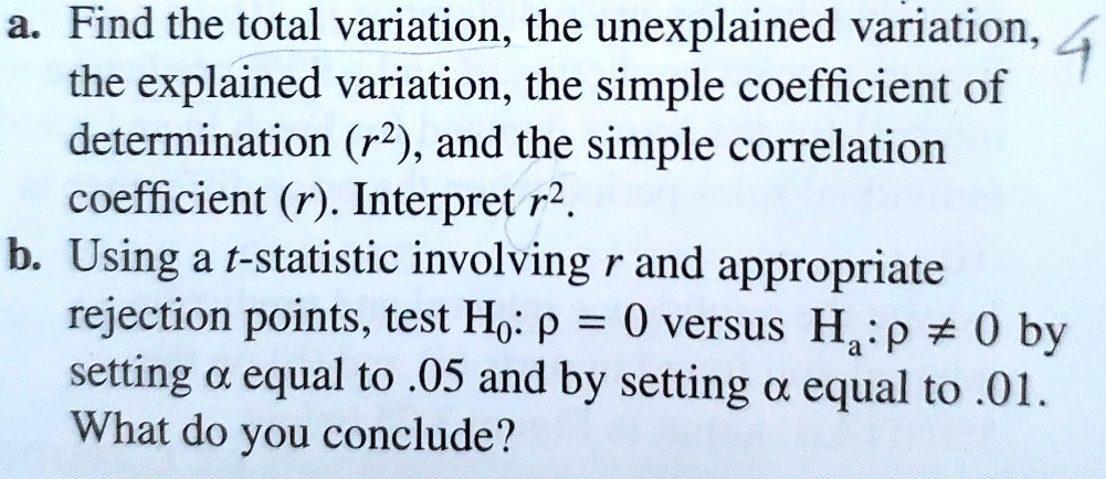 SOLVED:2. Find the total variation, the unexplained variation, the explained variation, the ...