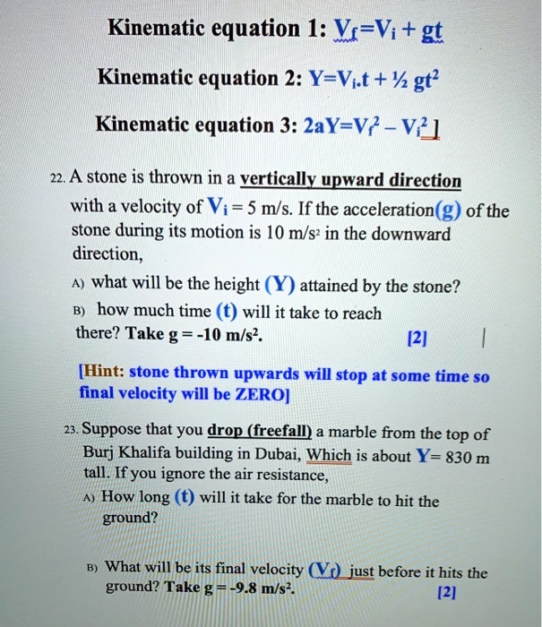 kinematic equation i v vi gt kinematic equation 2 y vit gt kinematic ...