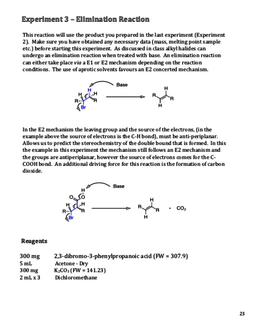 Experiment 3 - Elimination Reaction This reaction will use the product ...