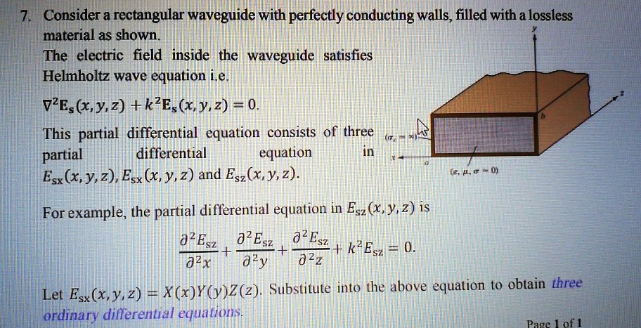 SOLVED: Consider a rectangular waveguide with perfectly conducting walls, filled with a lossless ...