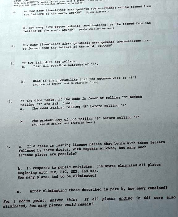 SOLVED: Texts: 1. a. How many five-letter arrangements (permutations ...
