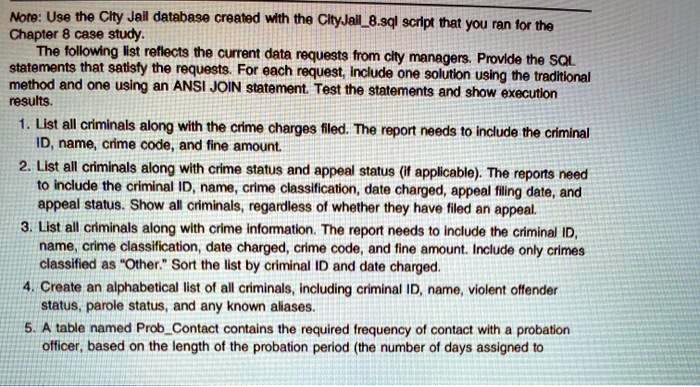 Note: Use the City Jail database created with the...