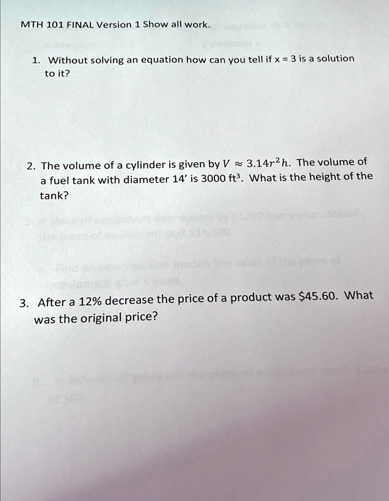 mth 101 final version 1 show all work without solving an equation how can you tell if x3 is a ...