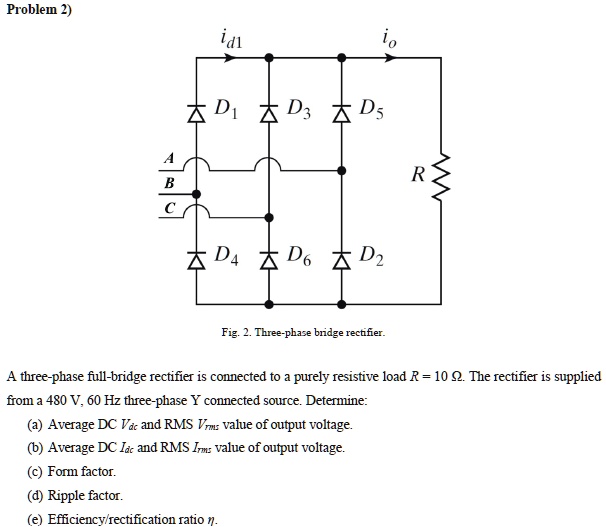 SOLVED: Problem 2) Fig. 2. Three-phase bridge rectifier. A three-phase full-bridge rectifier is ...