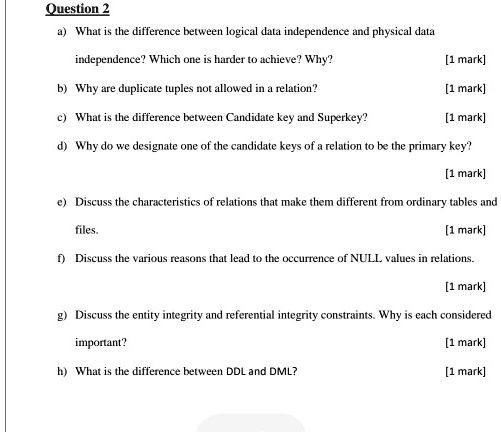 SOLVED: Question 2 a)What is the difference between logical data ...