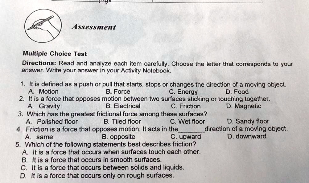 Assessment Multiple Choice Test Directions: Read and analyze each item ...