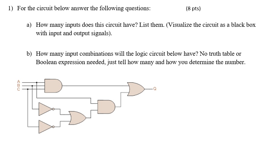 SOLVED: 1) For the circuit below answer the following questions: 8 pts) How many inputs does ...
