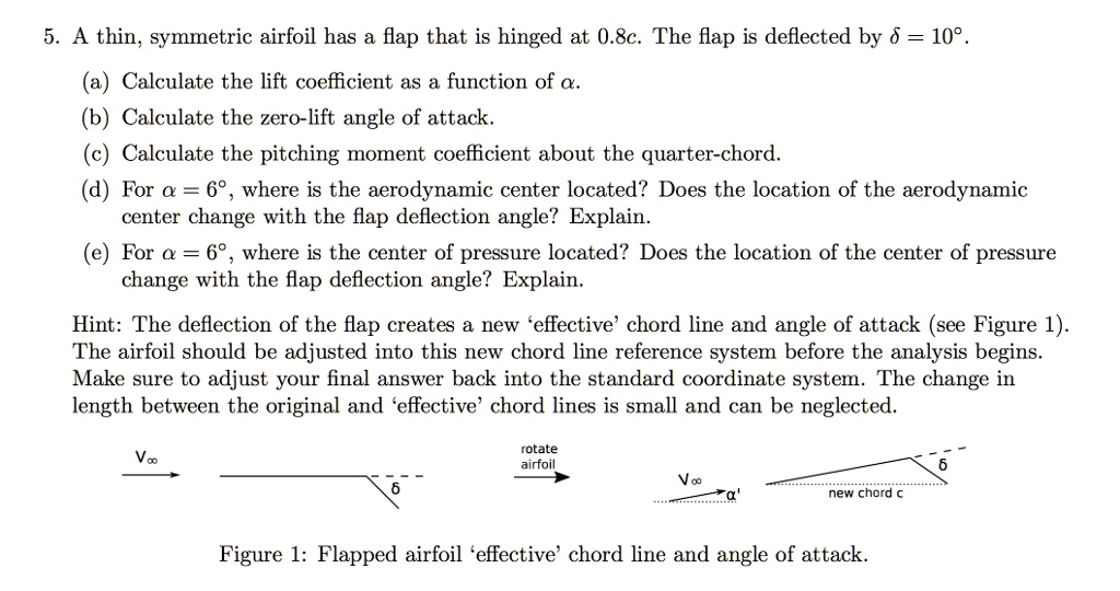 5. A thin, symmetric airfoil has a flap that is hinged at 0.8c. The ...