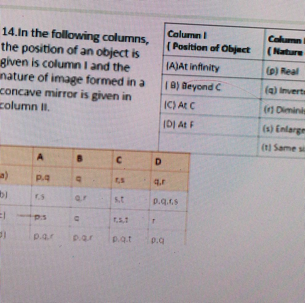 14.In the following columns, the position of an object is given is ...