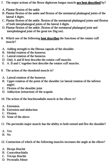 7. The major actions of the flexor digitorum longus muscle are best ...