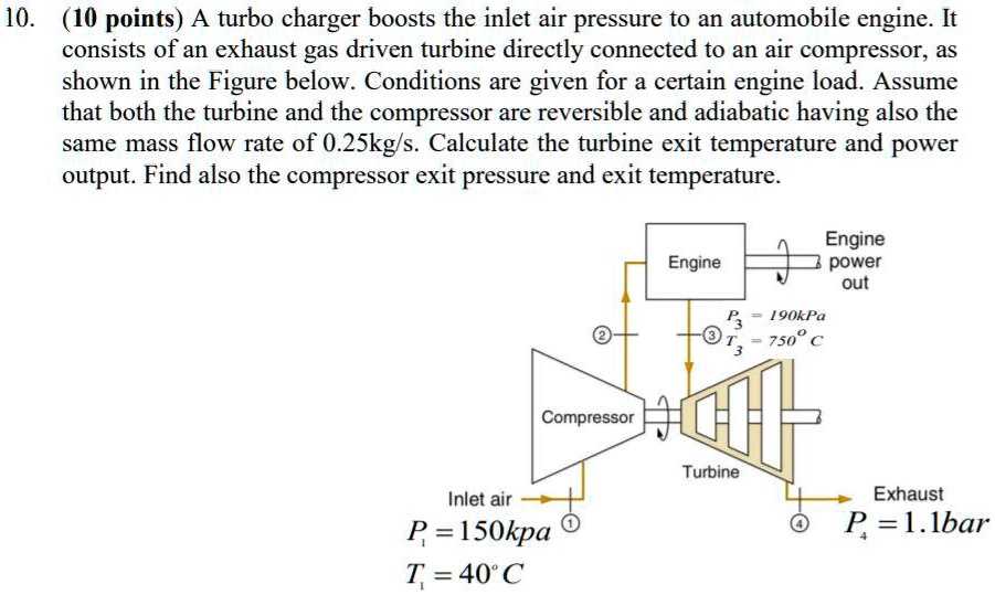 SOLVED: 10. 10 points A turbocharger boosts the inlet air pressure to ...