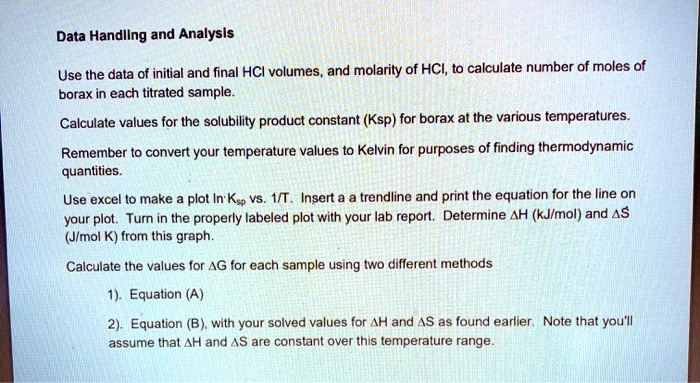 Solved Data Handllng And Analysls Use The Data Of Inilial And Final 6980