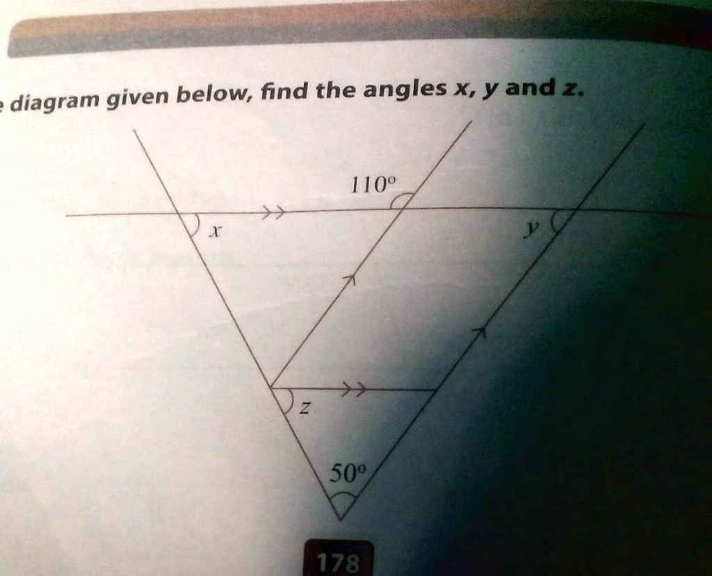 SOLVED: In the diagram given below, find the angles x, y, and z.