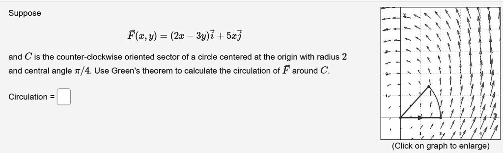 SOLVED: Suppose F(x,y) = 2x - 3y + 5xj and C is the counter-clockwise oriented sector of a ...