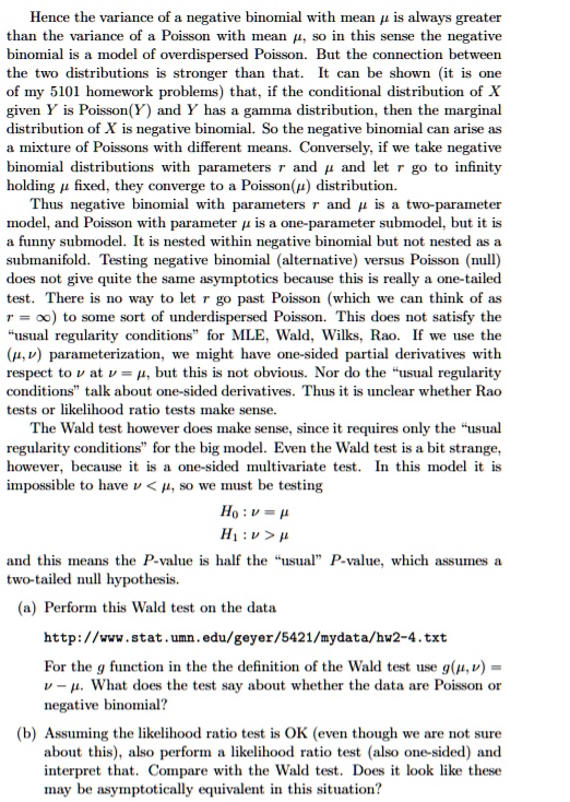SOLVED:Hence the variance of negative binomial with meam always greater ...