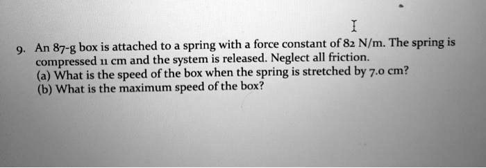 SOLVED: An 87-g box is attached to a spring with a force constant of 82 ...
