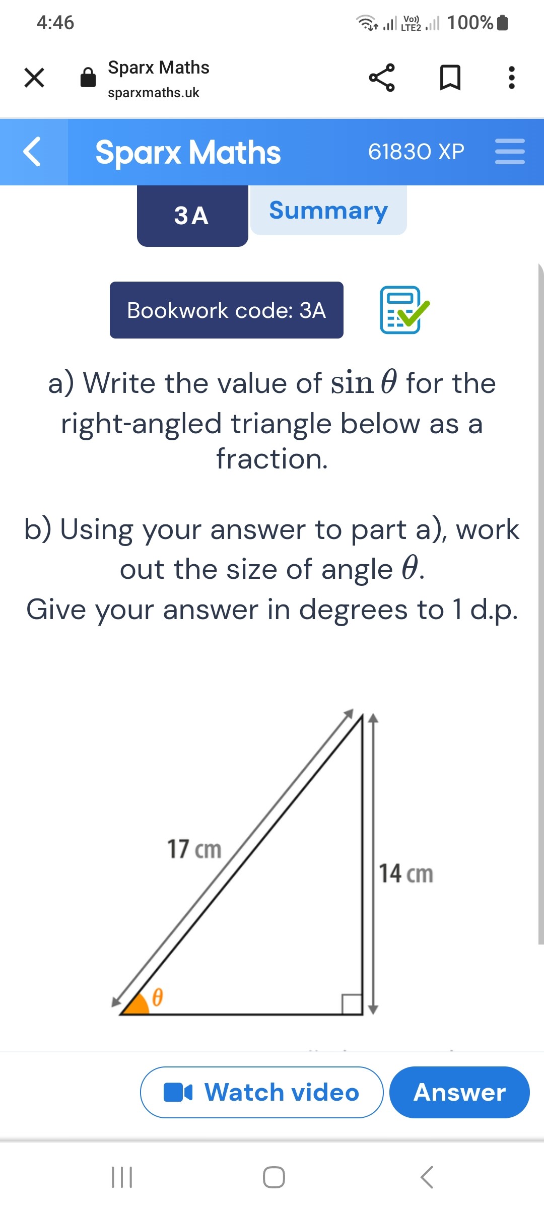 [get Answer] 4:46 Sparx Maths Sparxmaths.uk Sparx Maths 61830 Xp 3 A 