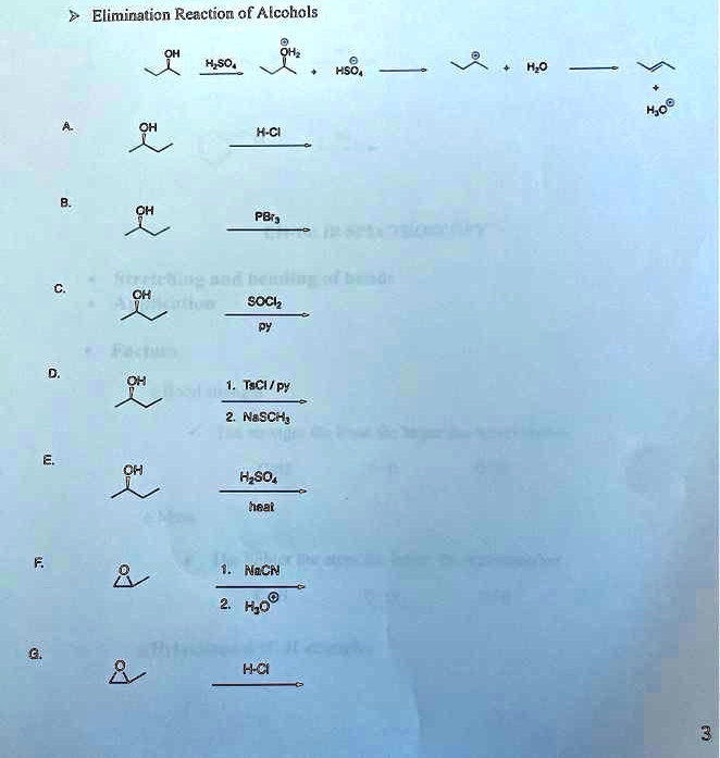 SOLVED: Elimination Reaction of Alcohols HCl KOH H2O H3C9 XCl PBr3 ...
