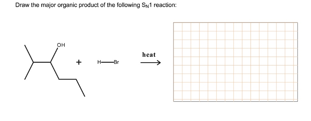 Draw the major organic product of the following SN1 reaction: OH heat H Br